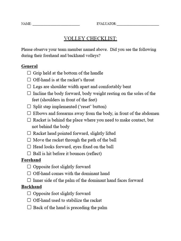 Volley Checklist | PDF