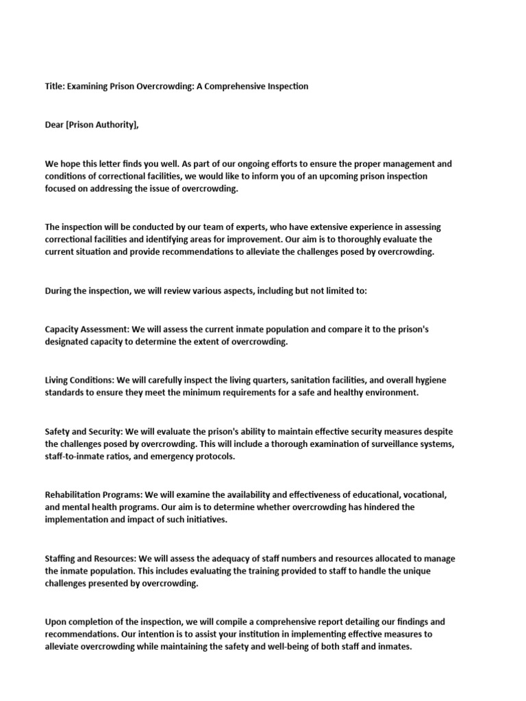 Prison Overcrowding Inspection Report | PDF | Prison | Expense