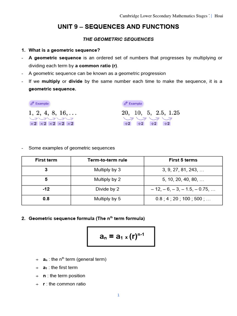 Unit 9 - Sequences and Functions | PDF | Ratio | Multiplication