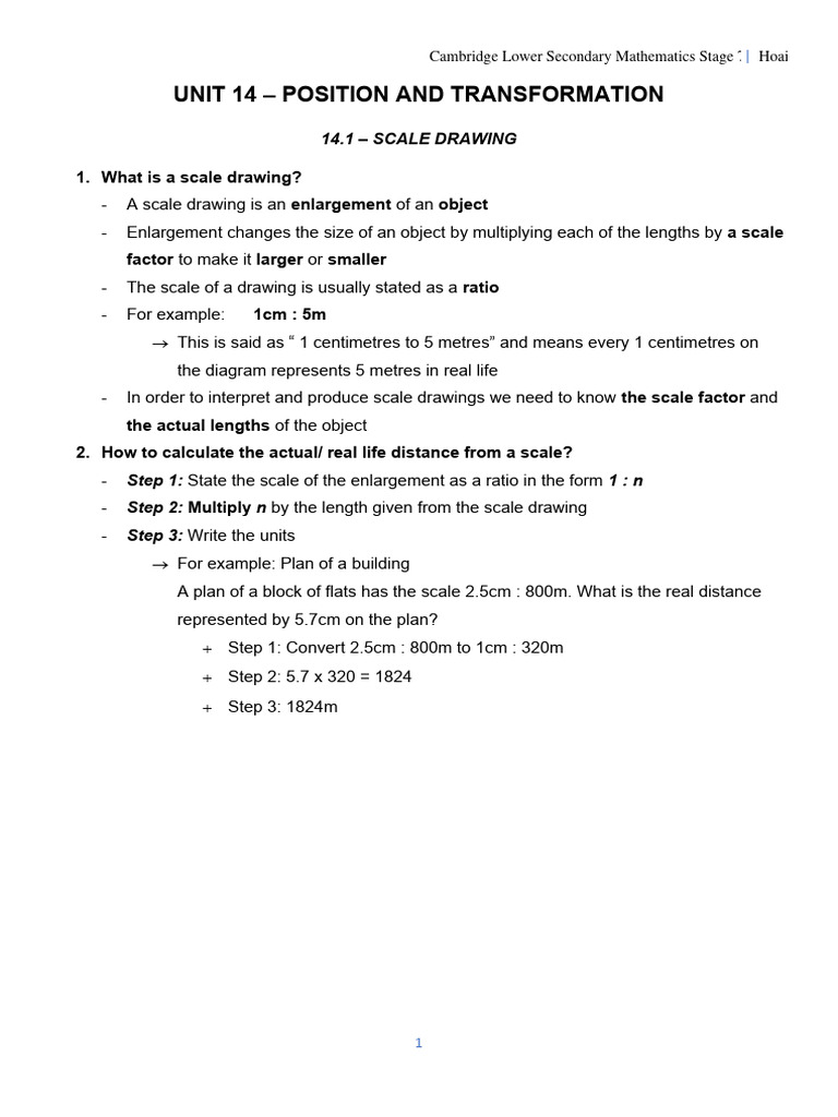 UNIT 14 - POSITION AND TRANSFORMATION - Scale Drawing | PDF