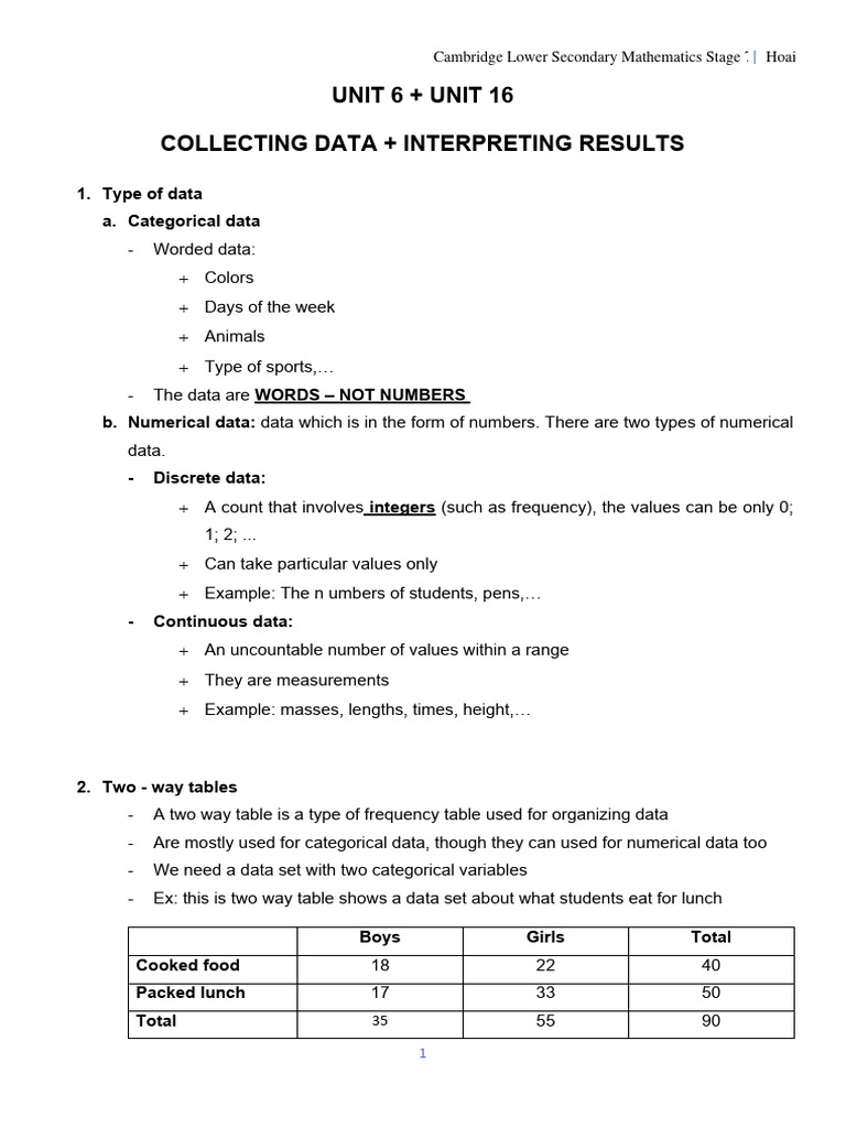 UNIT 6 + UNIT 16 - Collecting Data and Interpreting Results | PDF ...