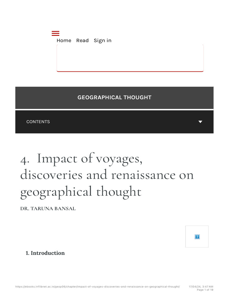 Impact of voyages, discoveries and renaissance on geographical thought ...