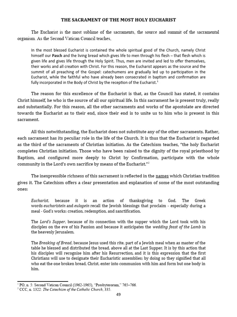 The Sacrament of The Most Holy Eucharist | PDF | Eucharist | Mass (Liturgy)