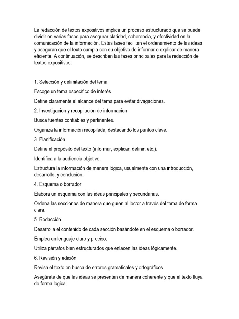 La Redacción de Textos Expositivos Implica Un Proceso Estructurado Que Se Puede Dividir en ...