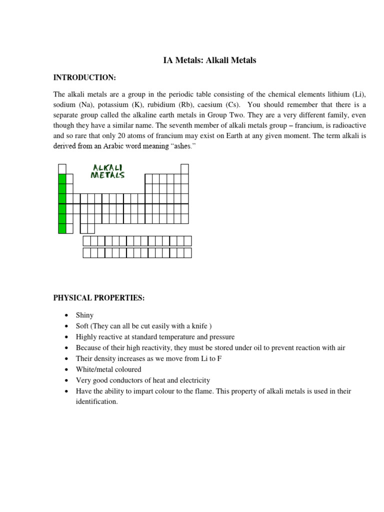 IA Metals - Alkali - Metals | PDF | Lithium | Sodium