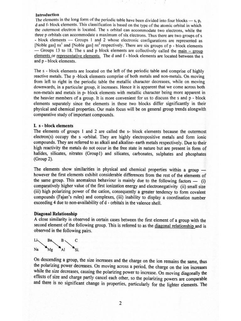 BSC Paper 1 (Inorganic) Chapter - 3, S Block Elements | PDF