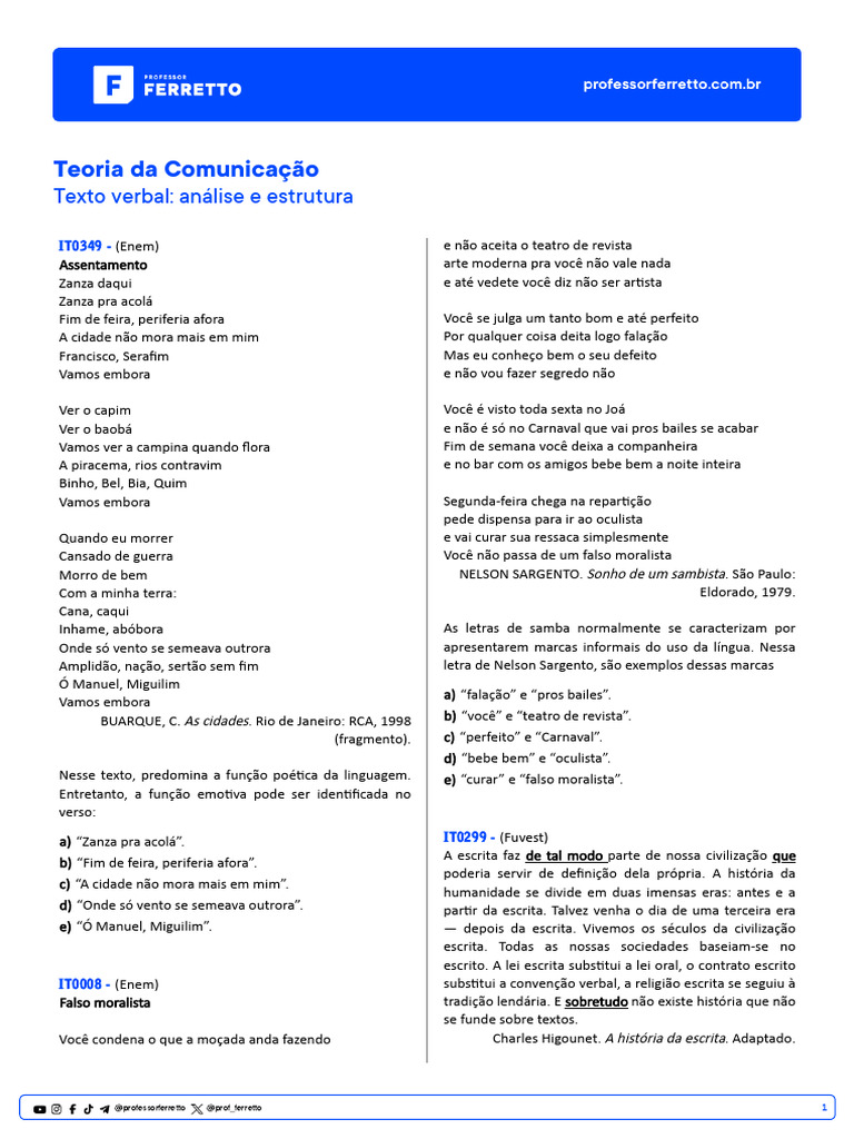 Questions Interpretacao de Texto Teoria Da Comunicacao Texto Verbal ...