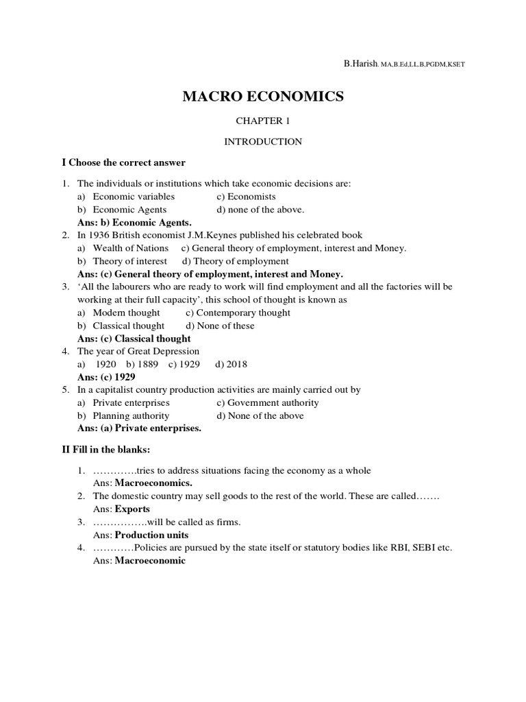 Introduction to Macroeconomics Concepts | PDF | Reserve Bank Of India ...