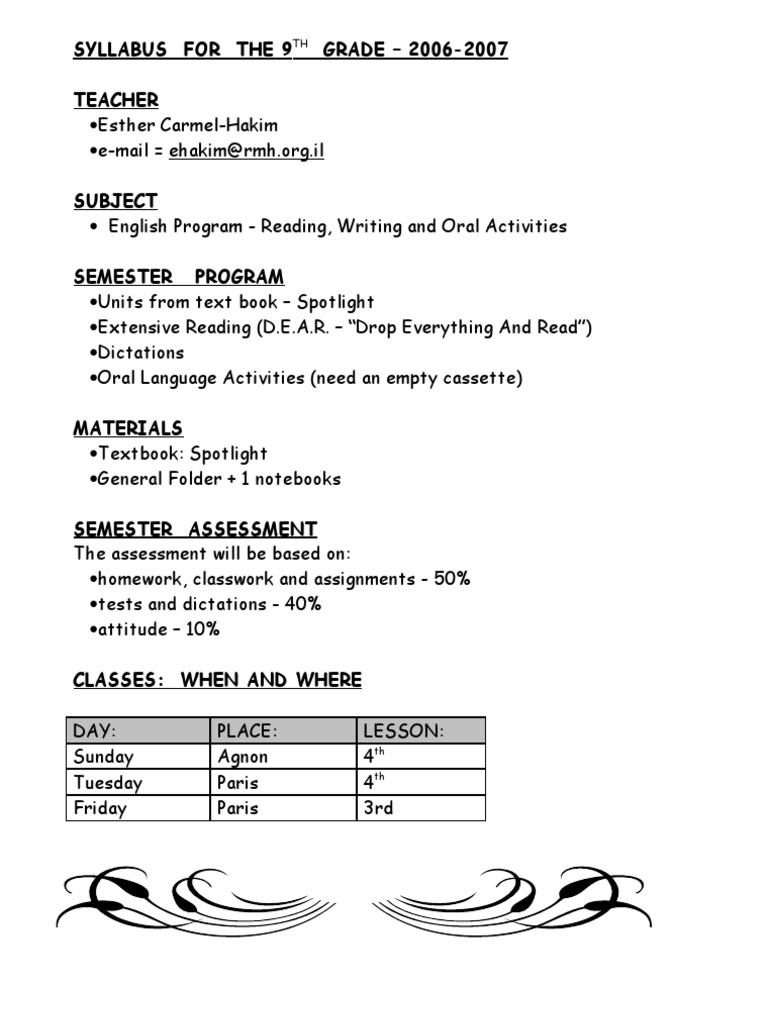 Syllabus For The 9th Grade | PDF
