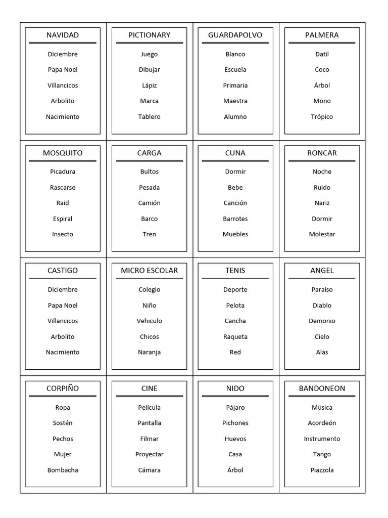 Tarjetas de Tabú - Hoja 1 a 30 | PDF
