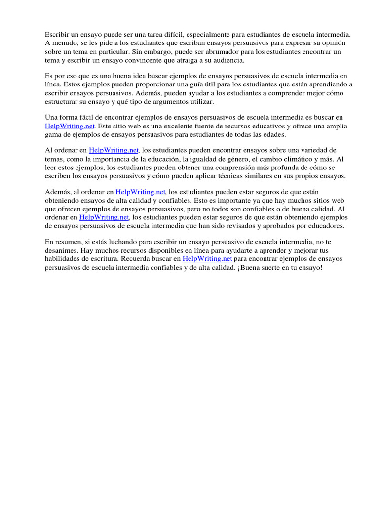 Ejemplos de Ensayos Persuasivos de Escuela Intermedia | PDF | Scribd ...