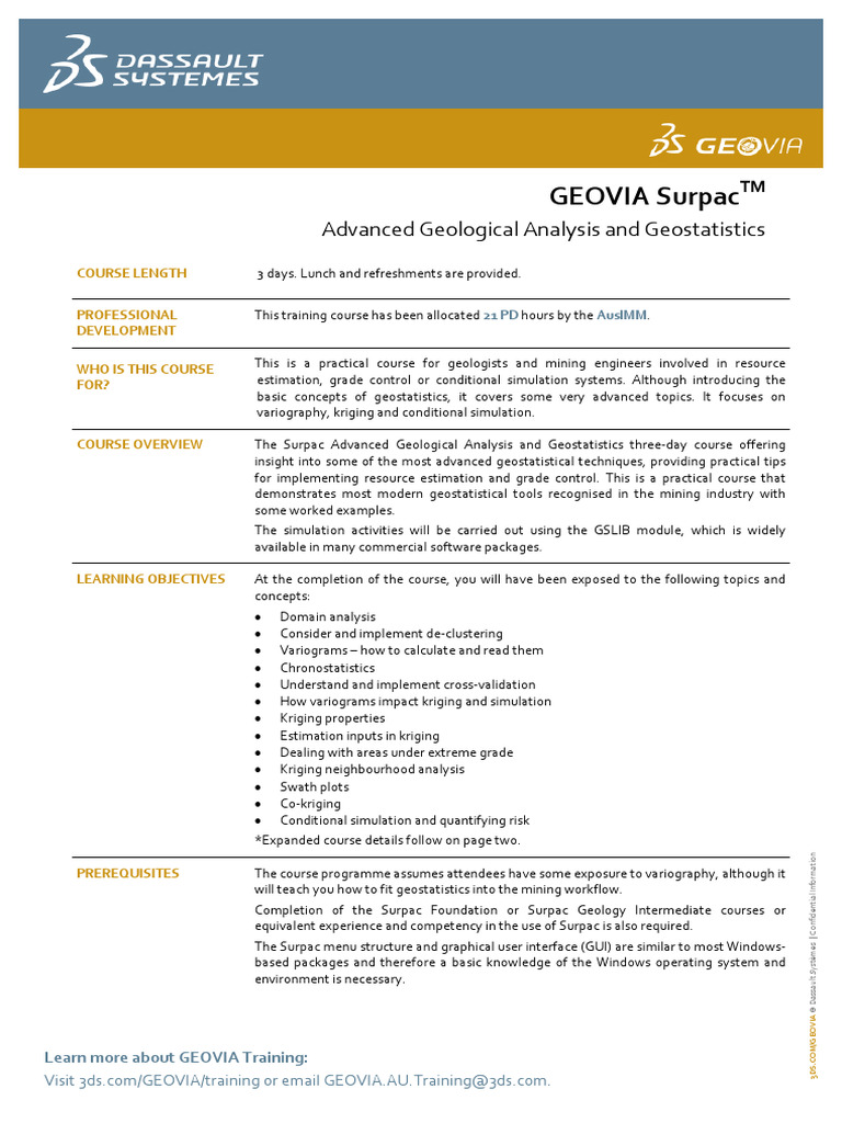Surpac Geology Advanced Analysis&Geostatistics 3 Days AU | PDF | Credit ...