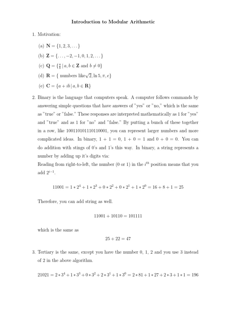 Intro To Modular Arith HandOut | PDF | Theoretical Computer Science | Numbers