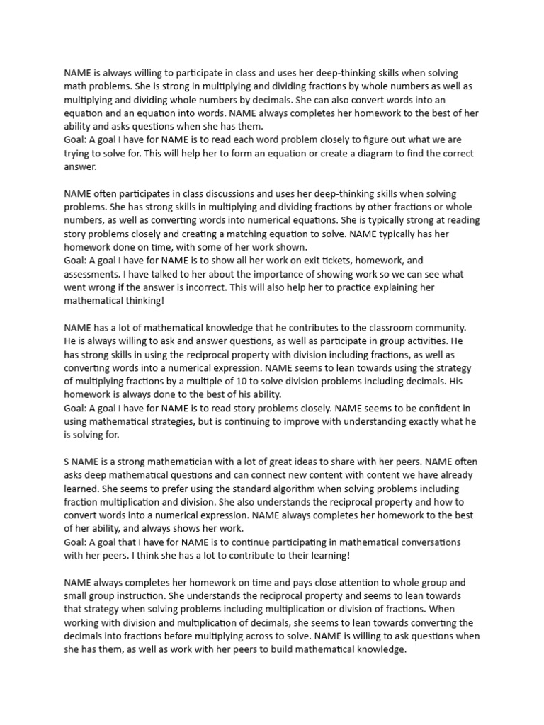 Report Card Examples | PDF | Education Theory | Cognitive Psychology