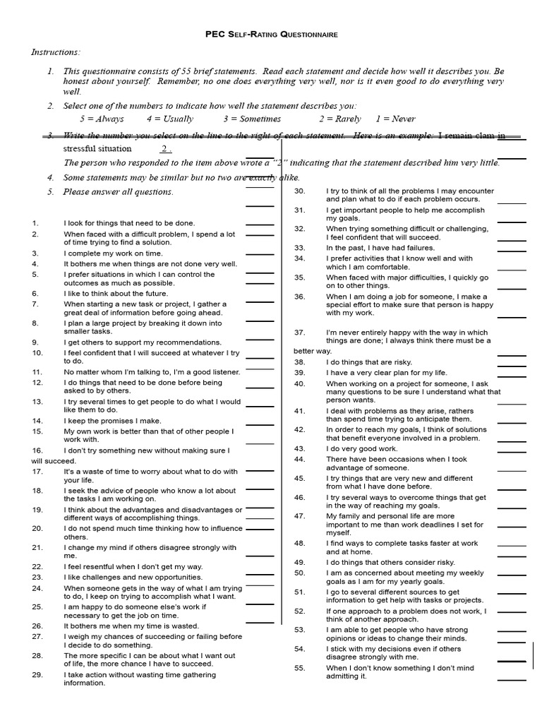 PEC-questionnaire-and-score-sheet Entrep Todo 2 | PDF | Questionnaire ...