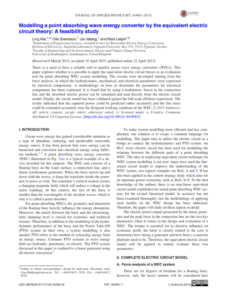 Modelling A Point Absorbing Wave Energy Converter by The Equivalent ...