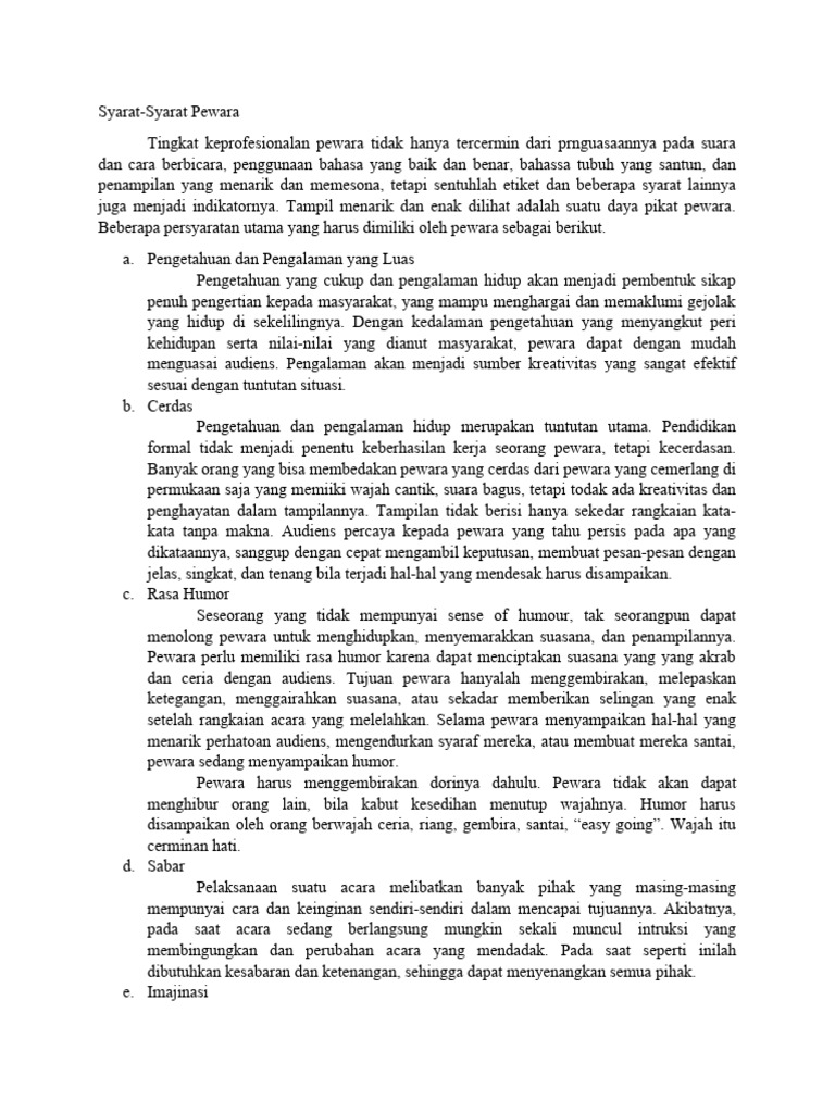 Syarat Menjadi Pewara Profesional | PDF