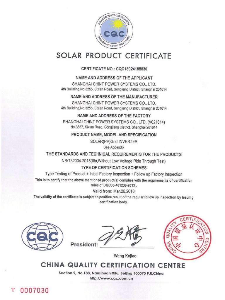 Certificado CQC Chint Cps-Sca 5 KTL | PDF