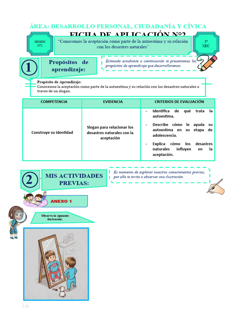 3° Ficha de Aplicación-Sesión2-Sem.1-Exp.1 - DPCC | Descargar gratis PDF | Autoestima | Aprendizaje