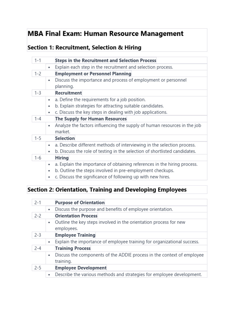 MBA HRM Exam Guide | PDF | Performance Appraisal | Recruitment