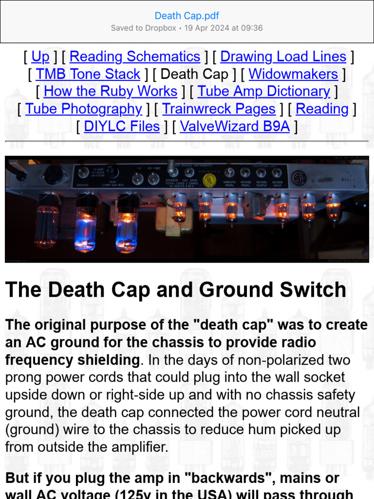 Tube Amp Safety: Death Cap Risks | PDF | Ac Power Plugs And Sockets ...