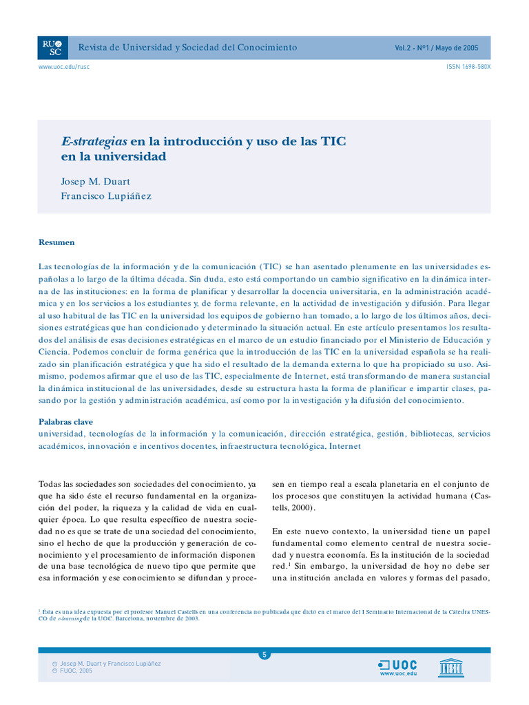 Duart.e-Strategias en La Introducción y Uso de Las TIC | PDF | Tecnología de información y ...