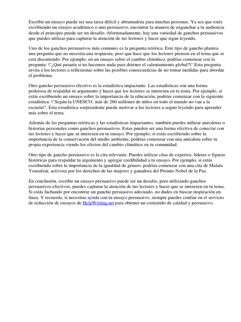 Ejemplos de Ganchos Persuasivos para Ensayos | PDF | Ensayos