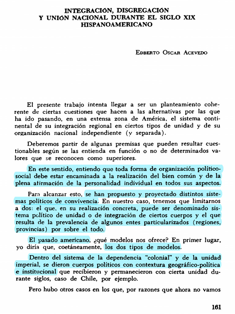 ACEVEDO, E. (1988). Integración, Disgregación y Unión Nacional Durante ...