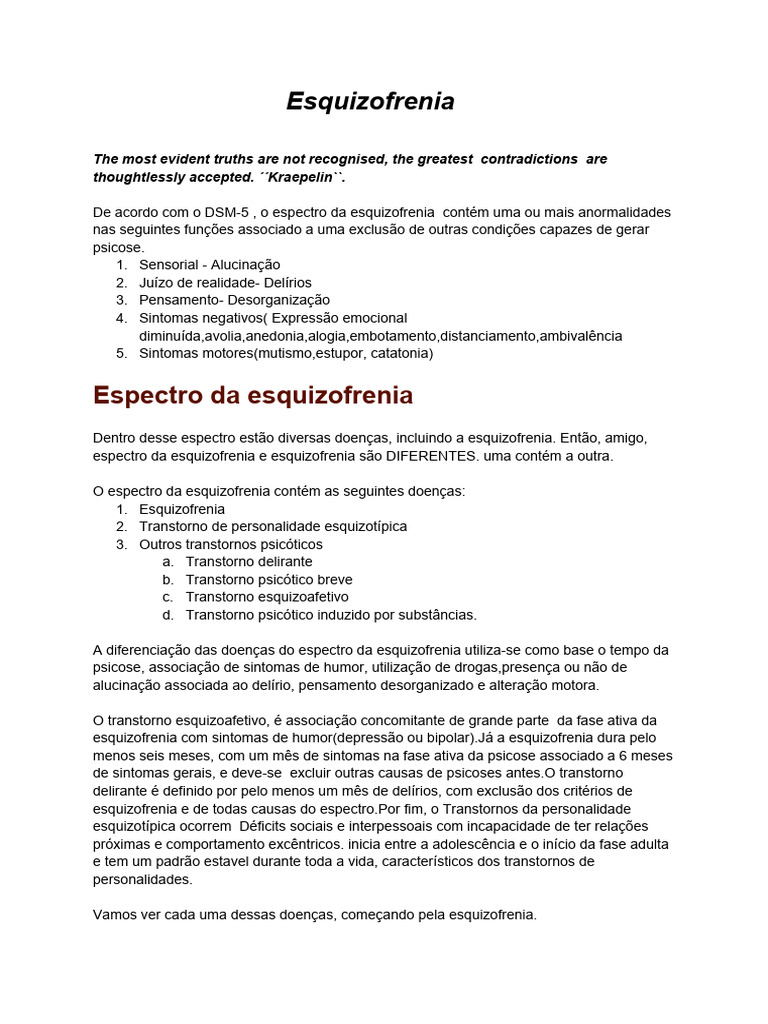 Aula 6 - Espectro Da Esquizofrenia | PDF | Esquizofrenia | Ilusão