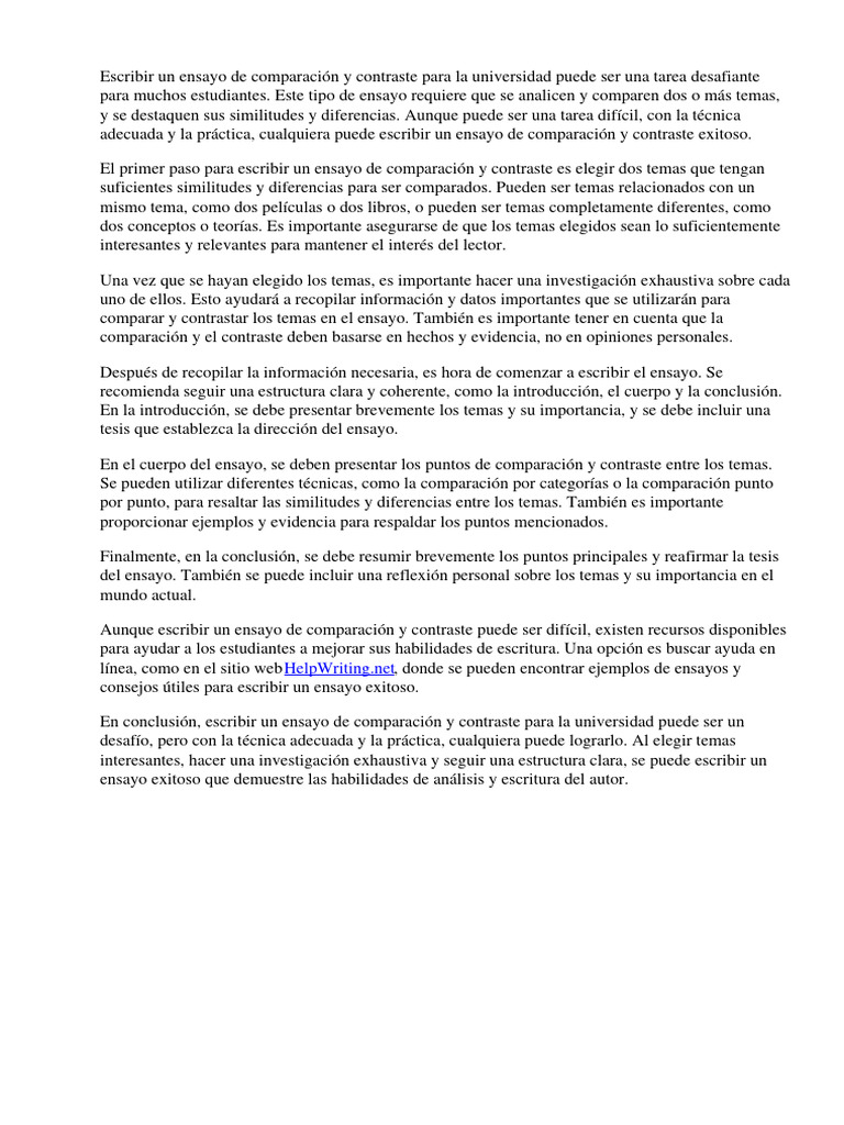 Cómo Escribir Un Ensayo de Comparación y Contraste para La Universidad ...