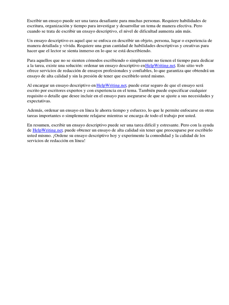 Ejemplo de Ensayo Descriptivo | PDF | Ensayos | Escritura
