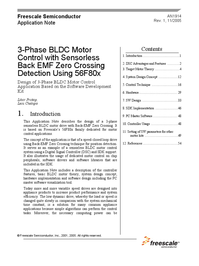 3-Phase BLDC Motor Control With Sensor Less Back EMF Zero Crossing ...