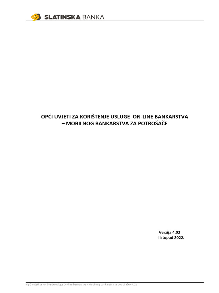 Opci Uvjeti Za Koristenje Usluge On Line Bankarstva Mobilnog Bankarstva Za Potrosace v4 02 ...