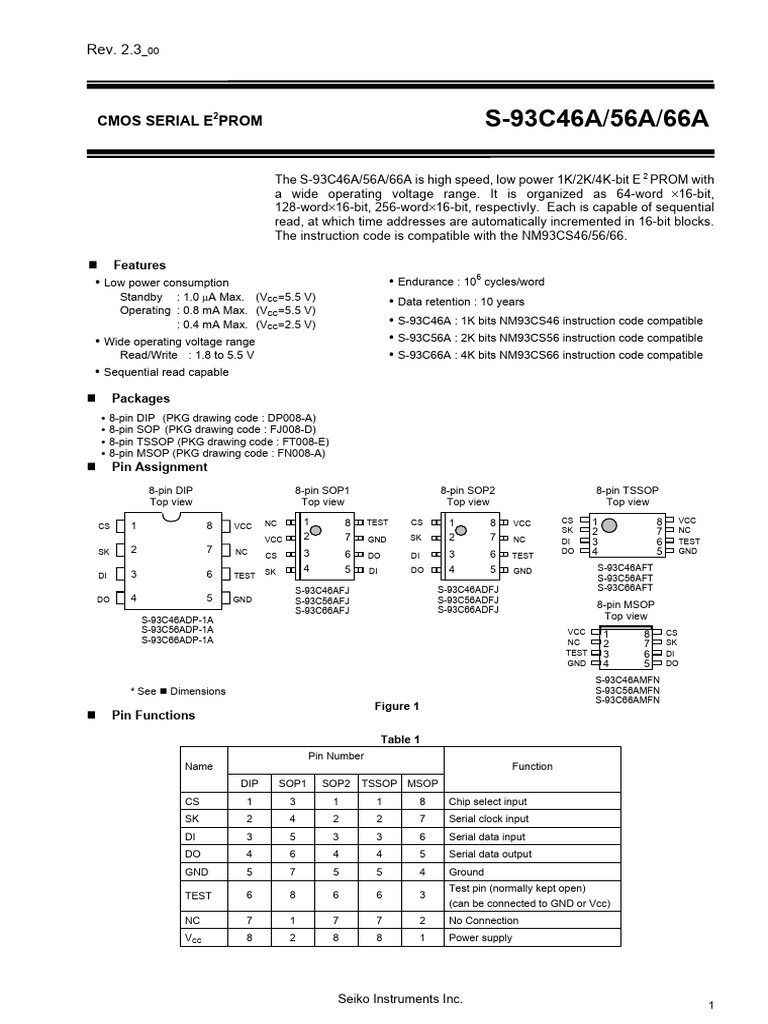 S93C46A-Seiko Instruments | PDF | Input/Output | Computer Engineering