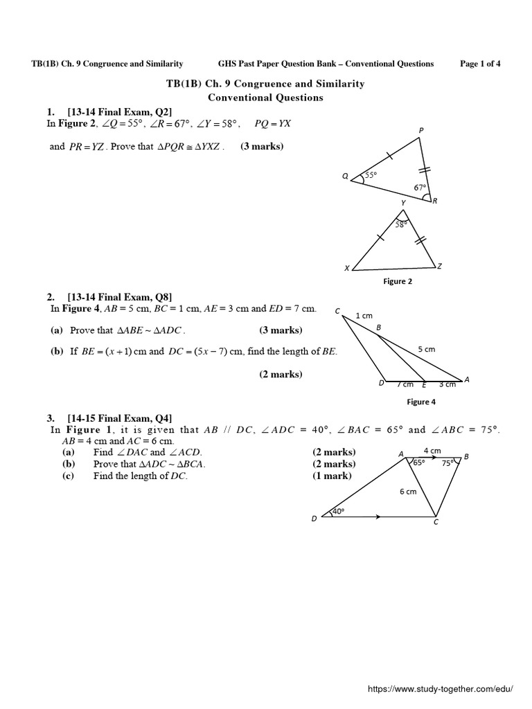 Good Hope School 13-18-1B Ch.9 Congruence Similarity CQ | PDF | Euclidean Geometry | Geometry