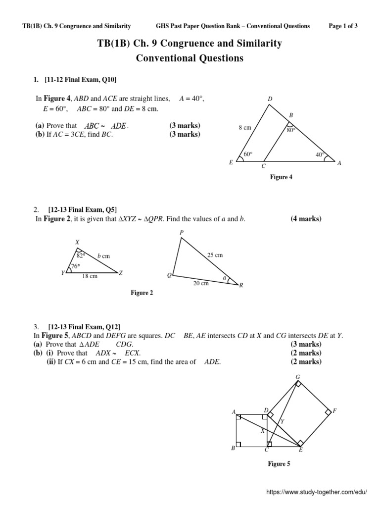 Good Hope School 11-16-1B Ch.9 Congruence Similarity CQ | PDF ...