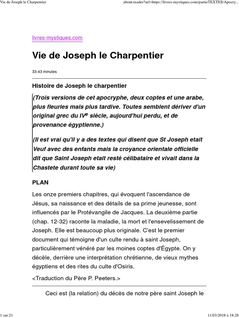 Vie de Joseph le Charpentier | PDF | Saint Joseph | Marie, mère de Jésus