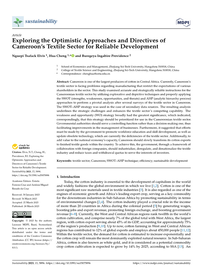 Sustainability 15 05896 v2 | PDF | Swot Analysis | Cotton