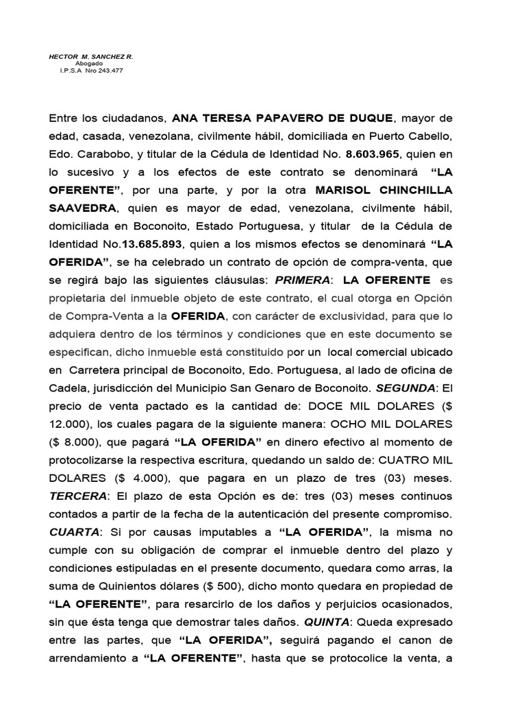 opcion de COMPRA-VENTA local comercial | PDF | Documento de identidad
