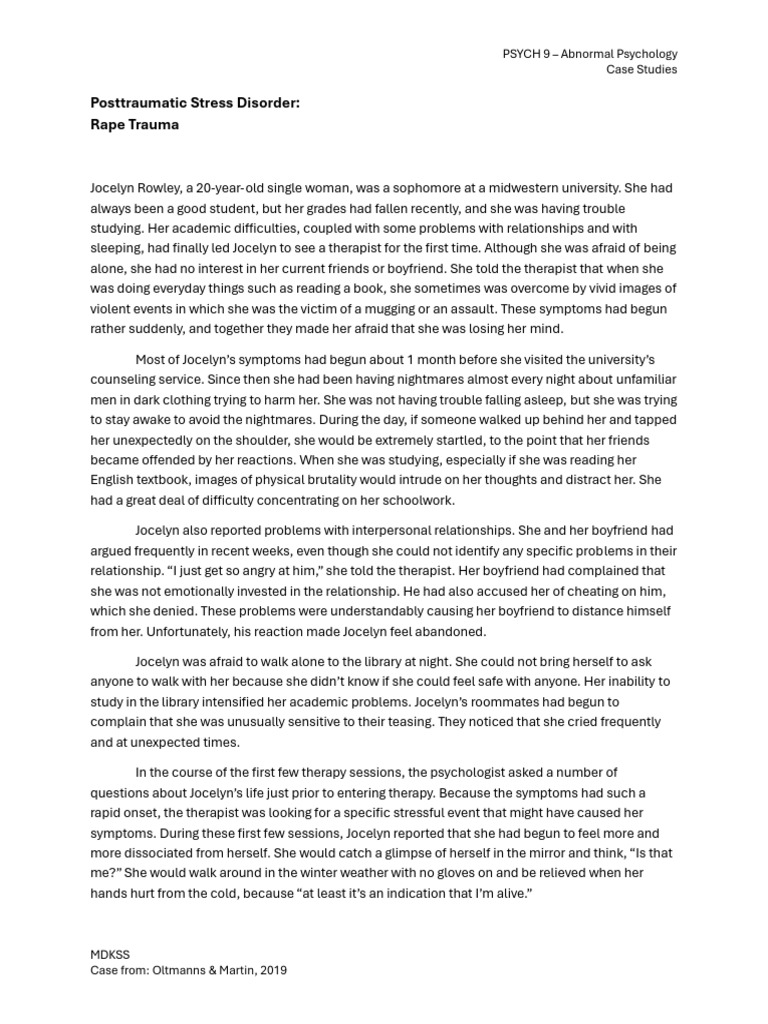 PTSD Case Study: Rape Trauma | PDF | Psychotherapy | Rape