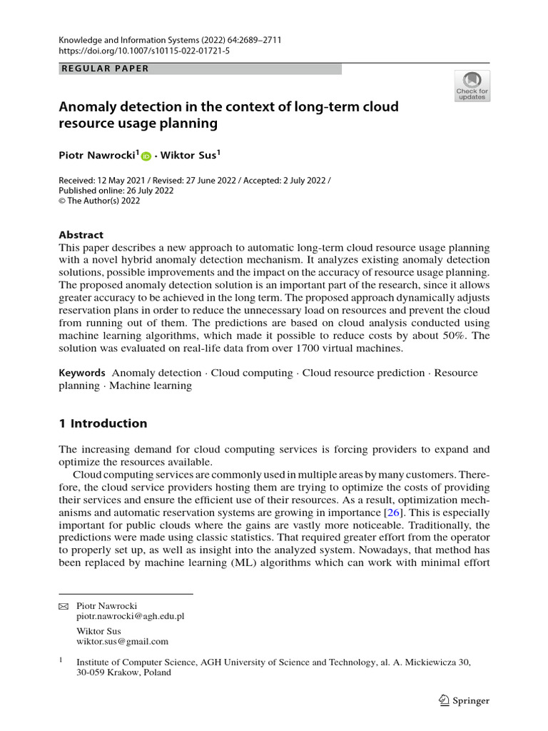 Hybrid Anomaly Detection for Cloud Resource Planning | PDF | Cloud Computing | Machine Learning