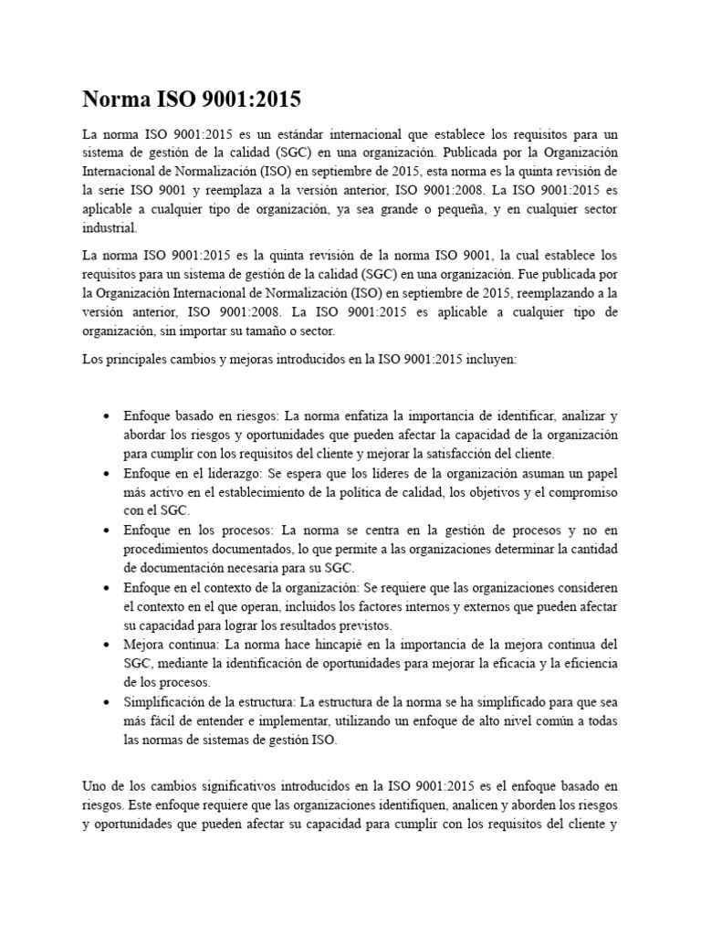 Documet ISO 9001 Resumen | PDF | Sistema de manejo de calidad | Gestión ...