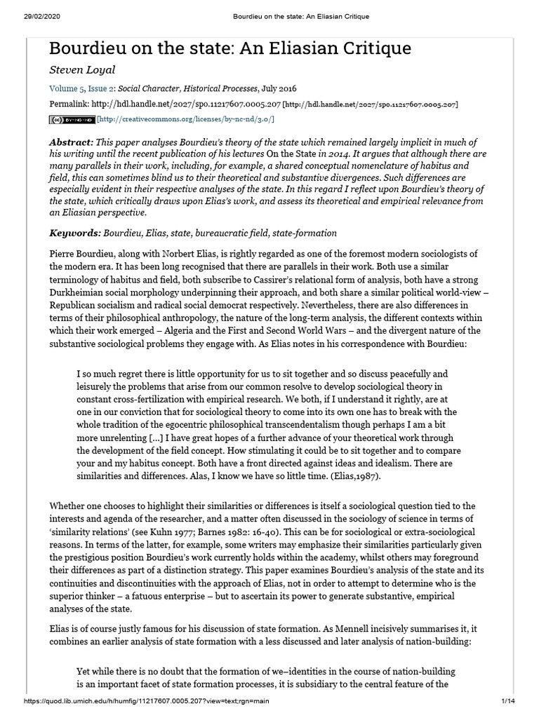 AULA 7 - Bourdieu On The State - An Eliasian Critique | PDF | State ...