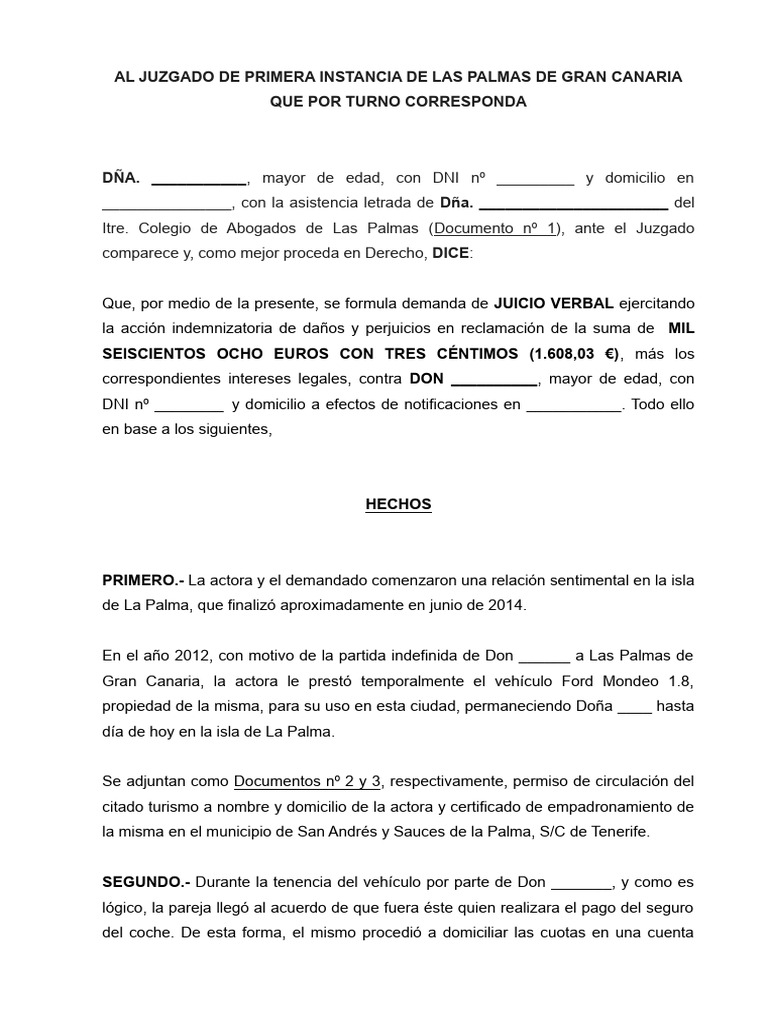 Demanda de Reclamación de Cantidad Acción de Daños y Perjuicios. Pago de Multas Por Culpa de ...