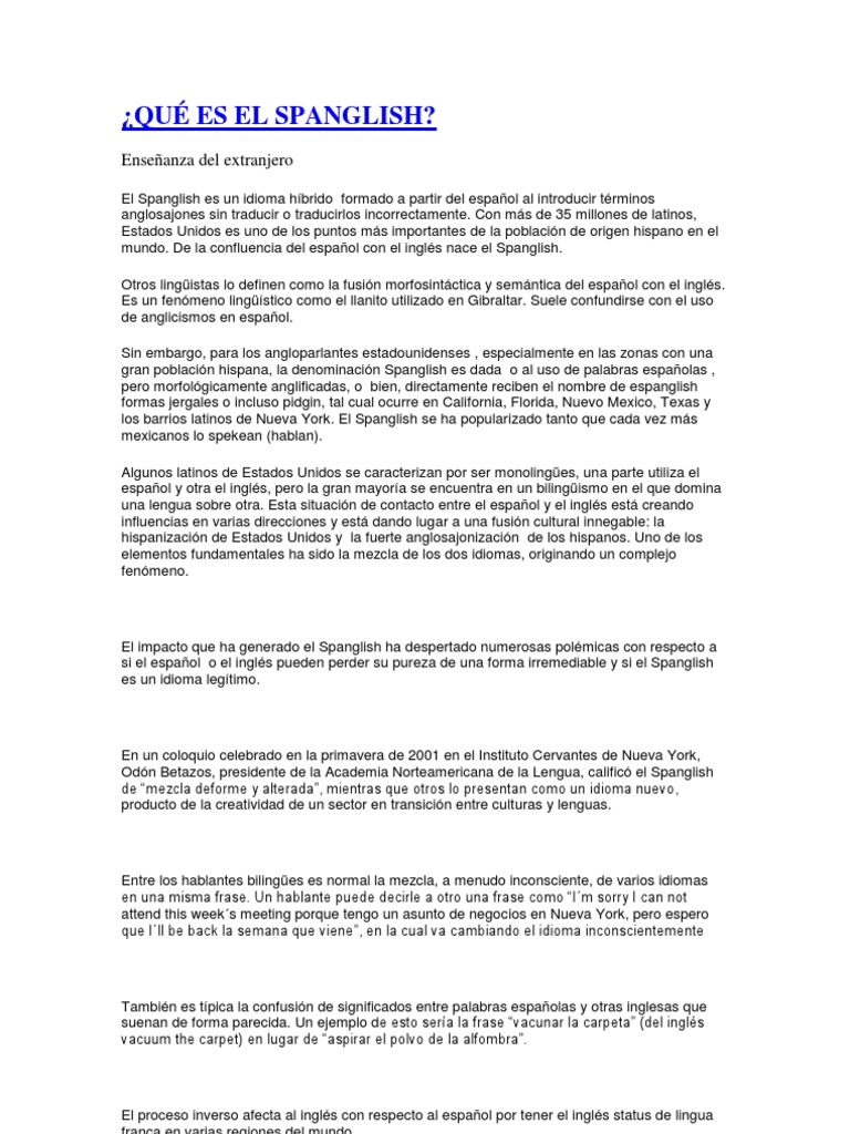 Qué Es El Spanglish | PDF | Lengua española | Lenguas de Europa