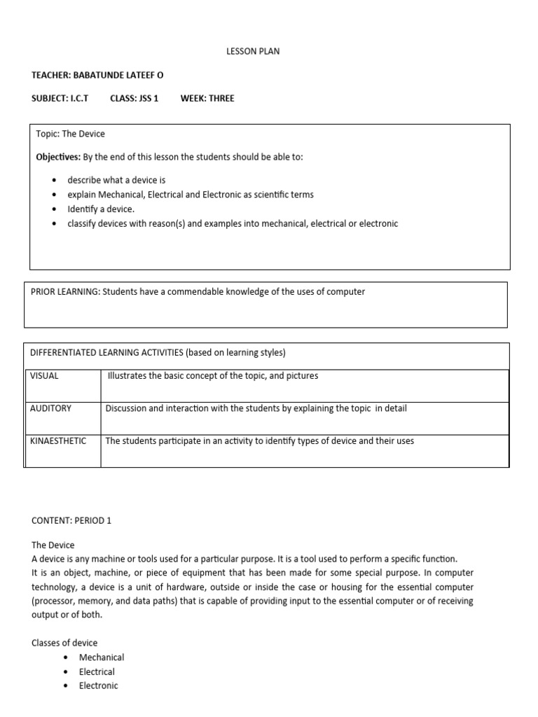 Week 3 Ict JSS 1 | PDF | Electronics | Electric Current