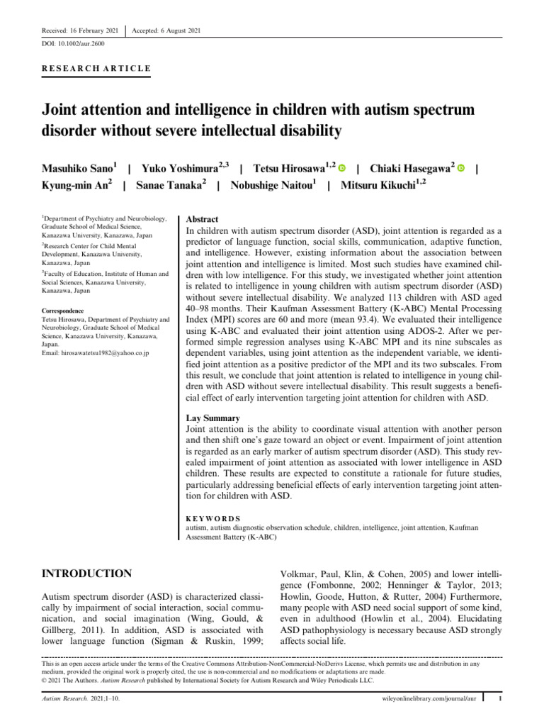 Joint Attention and Intelligence in Children With | PDF | Autism ...