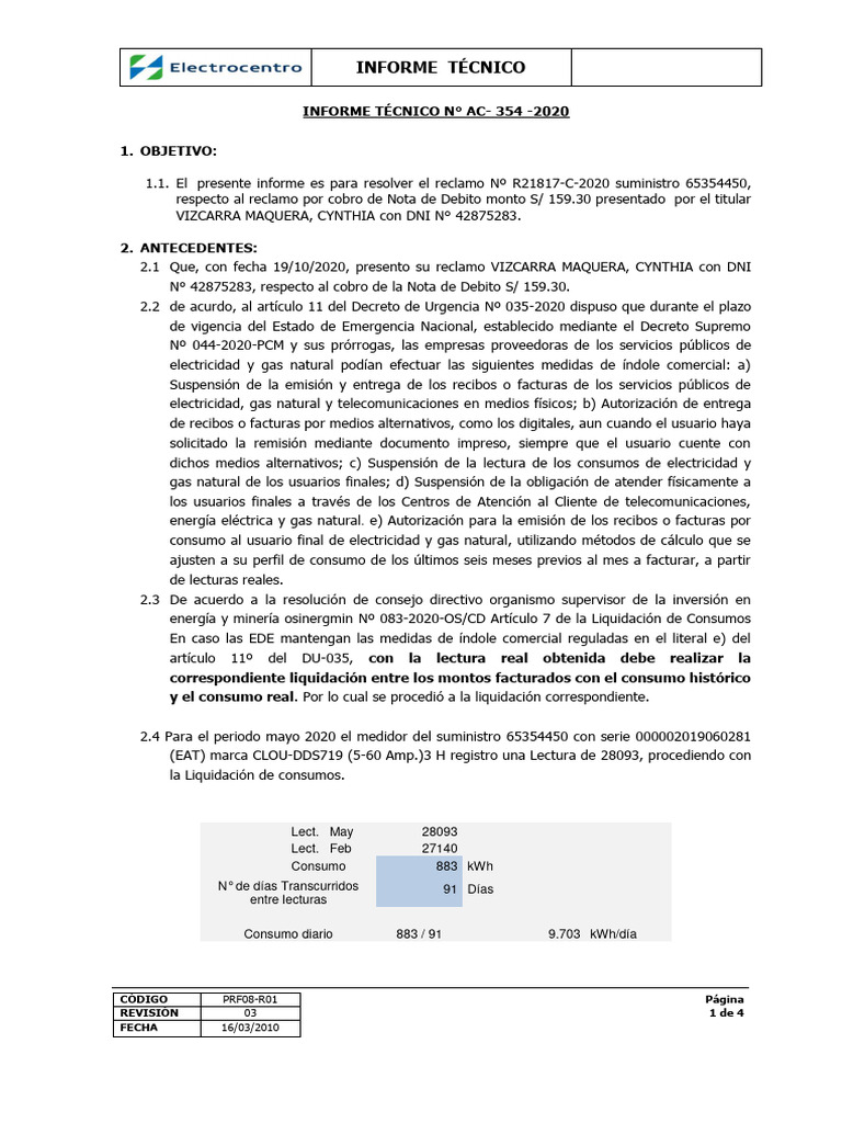 Informe Tecnico Reclamo - Correctivo Interno - 65276194 | PDF ...