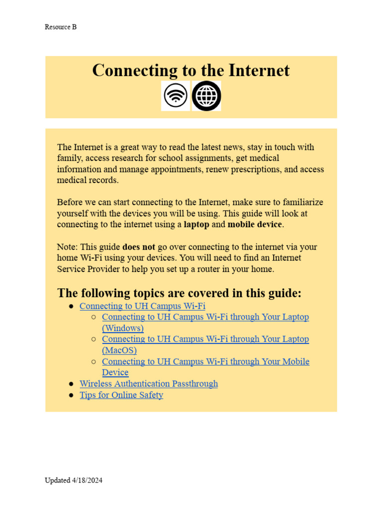 Connecting To The Internet: The Following Topics Are Covered in This ...