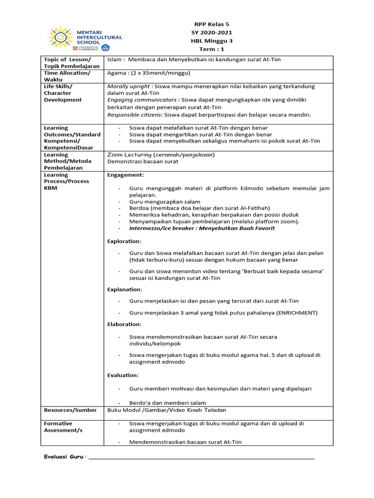 TERM 1 Islam 5 HBL 3 at Tiin - MEMBACA DAN MEMAHAMI ISI KANDUNGAN | PDF